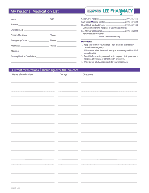 Fillable Online My Personal Medication List Fax Email Print - pdfFiller
