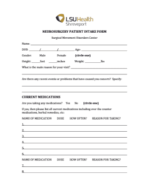 Fillable Online NEUROSURGERY PATIENT INTAKE FORM Fax Email Print ...