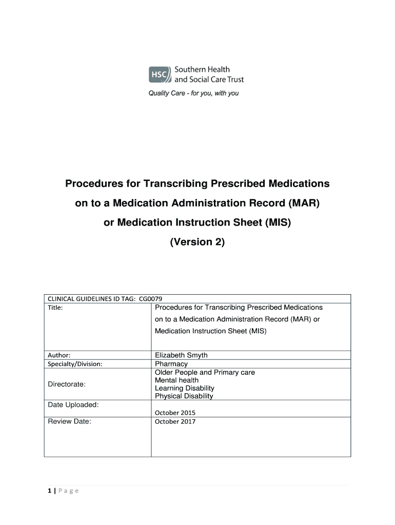Fillable Online Procedures for Transcribing Prescribed Medications Fax ...