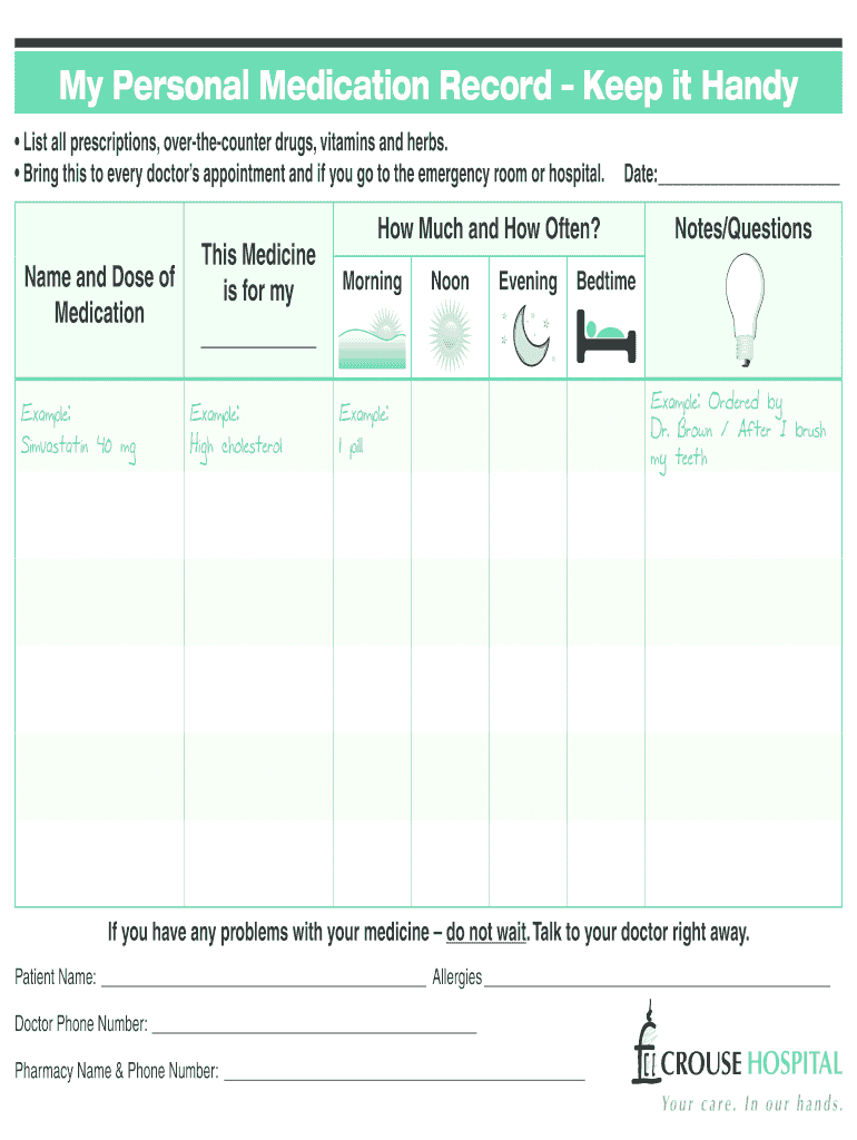 Fillable Online My Personal Medication Record Keep it Handy Fax Email ...