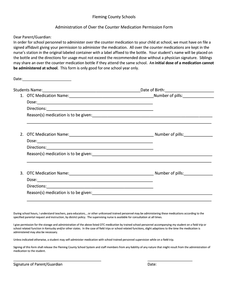 Fillable Online Administration of Over the Counter Medication ...