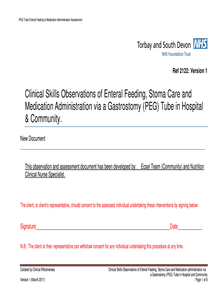 Fillable Online PEG Tube Enteral Feeding & Medication Administration ...