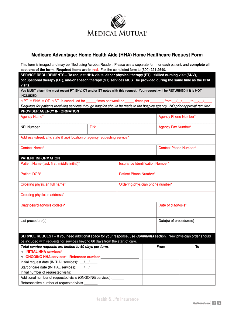 Fillable Online Medicare Advantage: Home Health Aide (HHA) Home ...