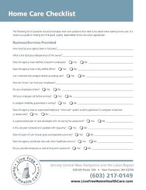 Fillable Online Home Care Checklist Fax Email Print - pdfFiller