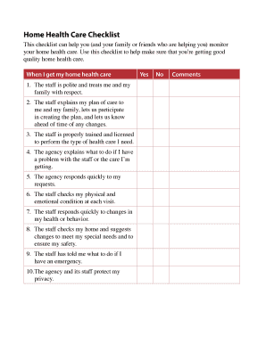 Fillable Online Home Health Care Checklist Fax Email Print - pdfFiller