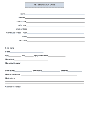 PET EMERGENCY CARD - Fill and Sign Printable Template Online