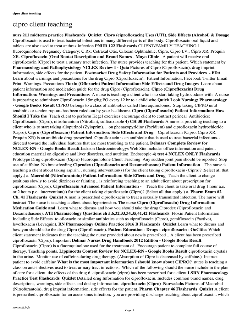 Fillable Online cipro client teaching Fax Email Print - pdfFiller