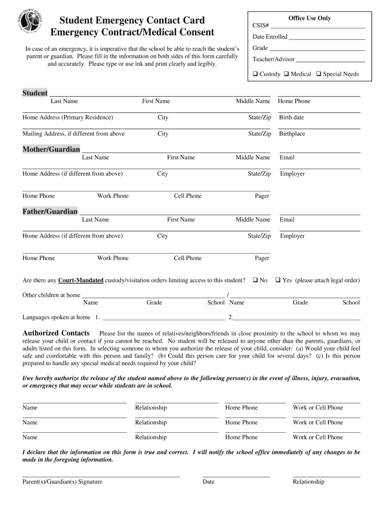 Fillable Online Emergency Contract/Medical Consent Fax Email Print ...