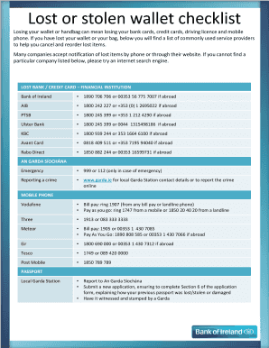 Fillable Online Lost or stolen wallet checklist Fax Email Print - pdfFiller