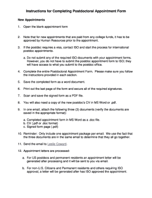 Fillable Online Instructions for Completing Postdoctoral Appointment ...