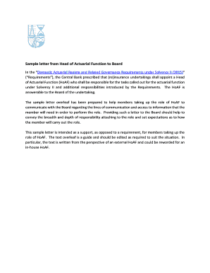 Fillable Online Sample letter from Head of Actuarial Function to Board ...
