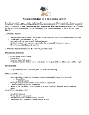 Fillable Online Characteristics of a Welcome Letter Fax Email Print ...