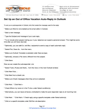 Fillable Online Set Up an Out of Office Vacation Auto-Reply in Outlook ...