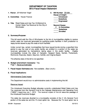 Fillable Online lis virginia 2012 Fiscal Impact Statement Fax Email ...