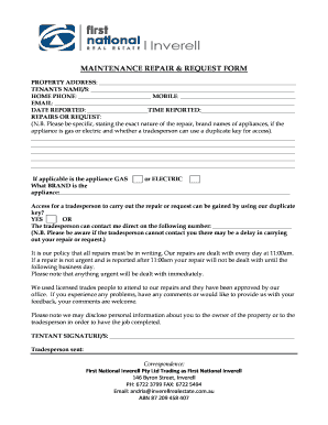 Fillable Online MAINTENANCE REPAIR & REQUEST FORM Fax Email Print ...