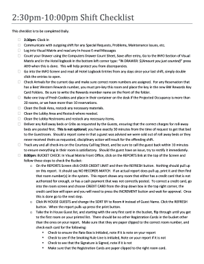 Fillable Online 2:30pm-10:00pm Shift Checklist Fax Email Print - pdfFiller