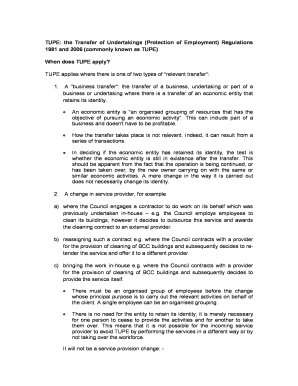 Fillable Online TUPE: the Transfer of Undertakings (Protection of ...