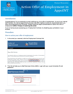 Fillable Online Action Offer of Employment in Fax Email Print - pdfFiller