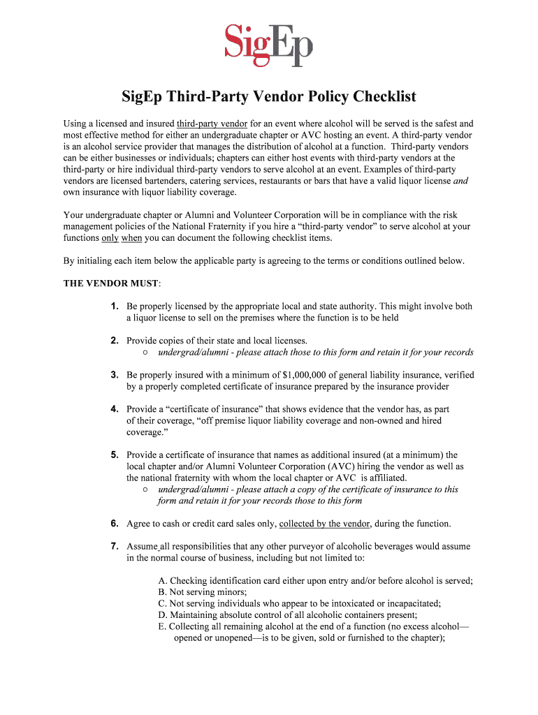 Fillable Online SigEp Third-Party Vendor Policy Checklist Fax Email ...