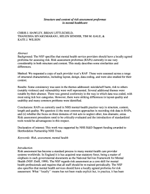 Fillable Online Structure and content of risk assessment proformas Fax ...