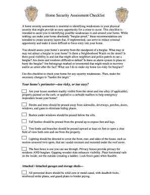 Fillable Online Home Security Assessment Checklist Fax Email Print ...