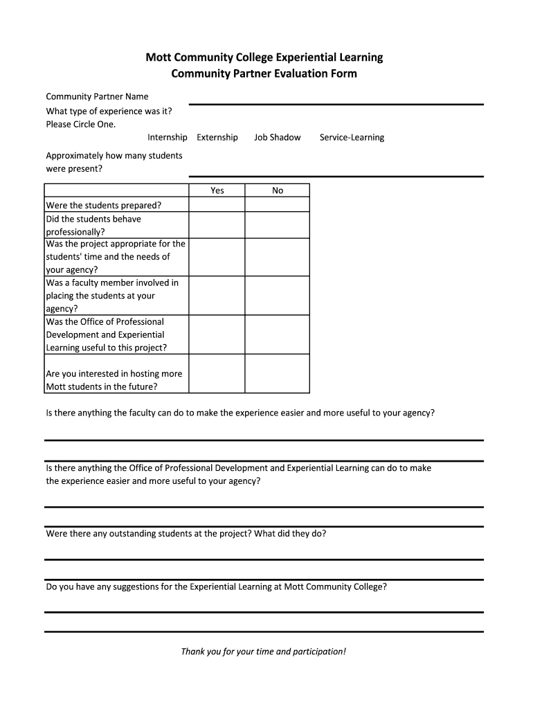 Fillable Online Community Partner Evaluation Form Fax Email Print ...