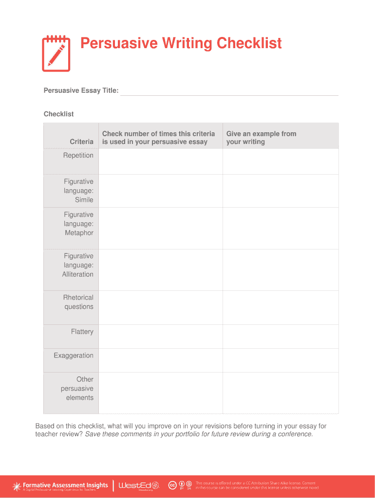 Fillable Online Persuasive Writing Checklist Fax Email Print - pdfFiller