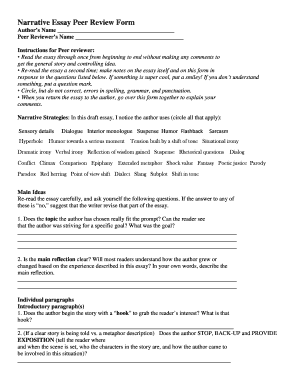 Fillable Online Narrative Essay Peer Review Form Fax Email Print ...