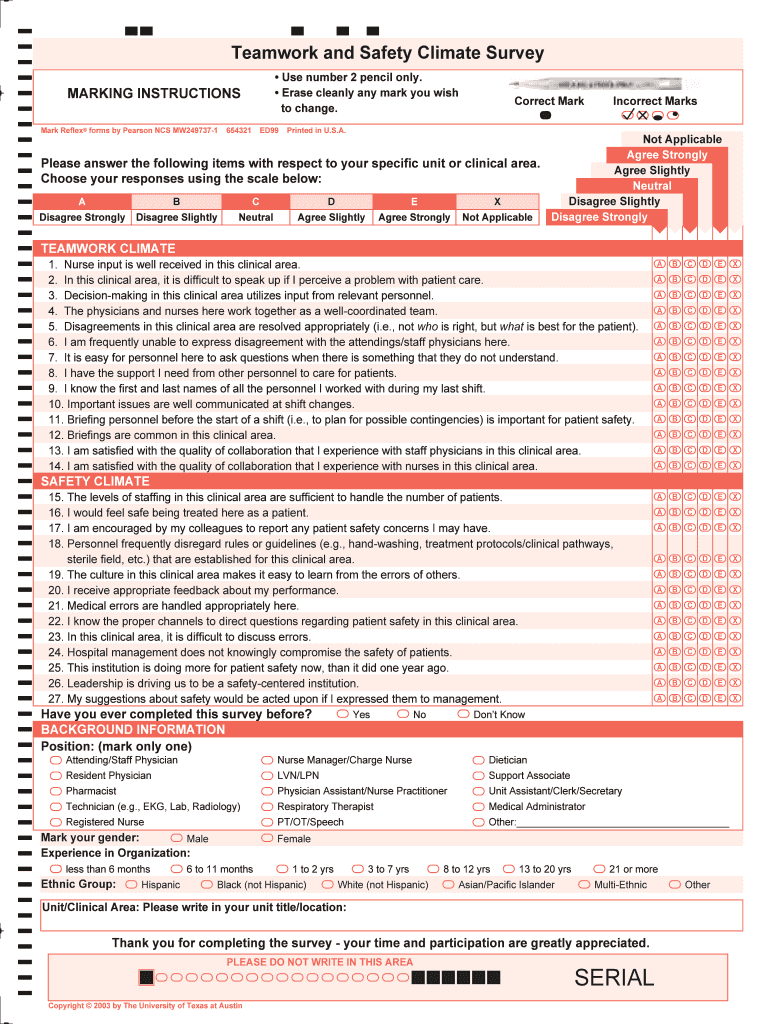 Fillable Online Teamwork and Safety Climate Survey Fax Email Print ...