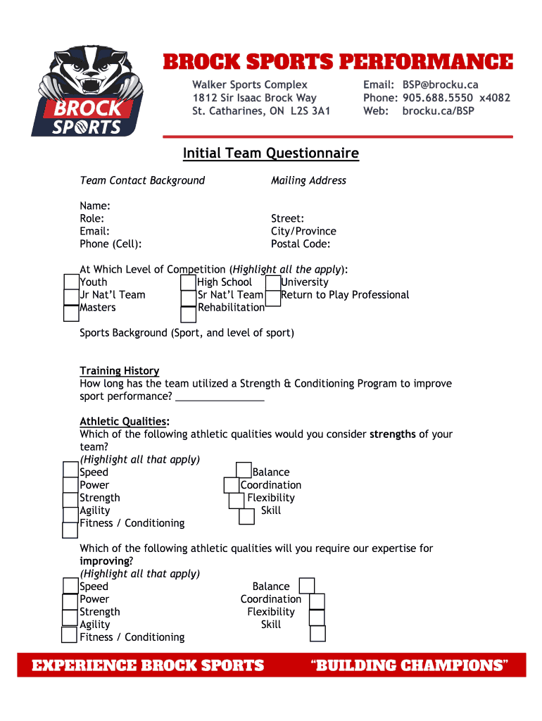 Fillable Online Initial Team Questionnaire Fax Email Print - pdfFiller