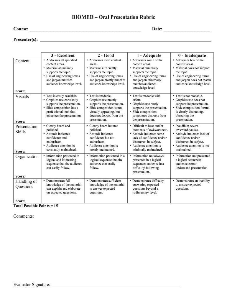 Fillable Online BIOMED Oral Presentation Rubric Fax Email Print - pdfFiller
