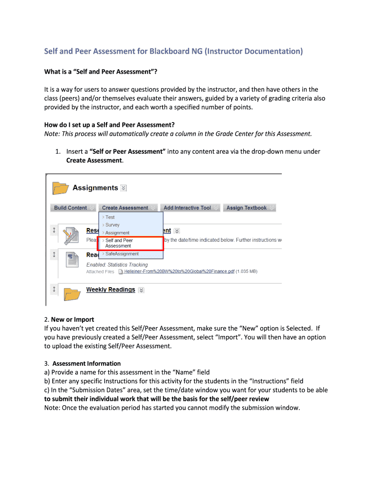 Fillable Online Self and Peer Assessment for Blackboard NG (Instructor Documentation) Fax Email ...