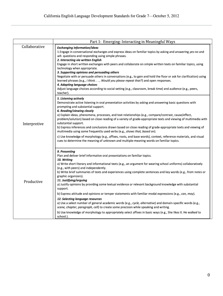 Fillable Online California English Language Development Standards for ...