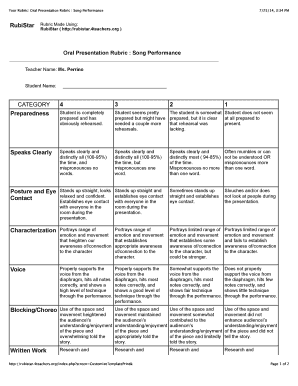 Fillable Online Your Rubric: Oral Presentation Rubric : Song ...