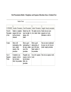Fillable Online Oral Presentation Rubric : Paraphrase and Sequence ...