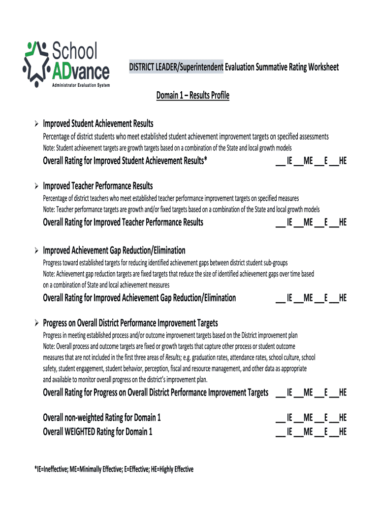 Fillable Online DISTRICT LEADER/Superintendent Evaluation Summative ...