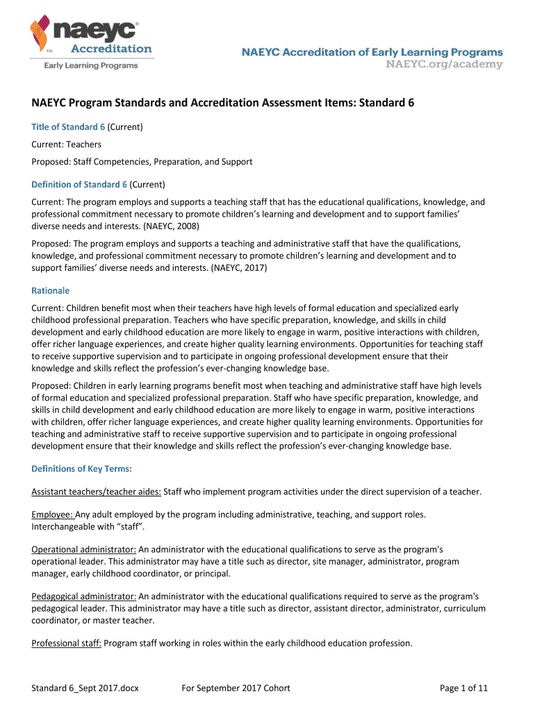 Fillable Online NAEYC Program Standards and Accreditation Assessment ...