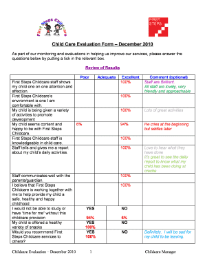 Fillable Online Child Care Evaluation Form December 2010 Fax Email ...