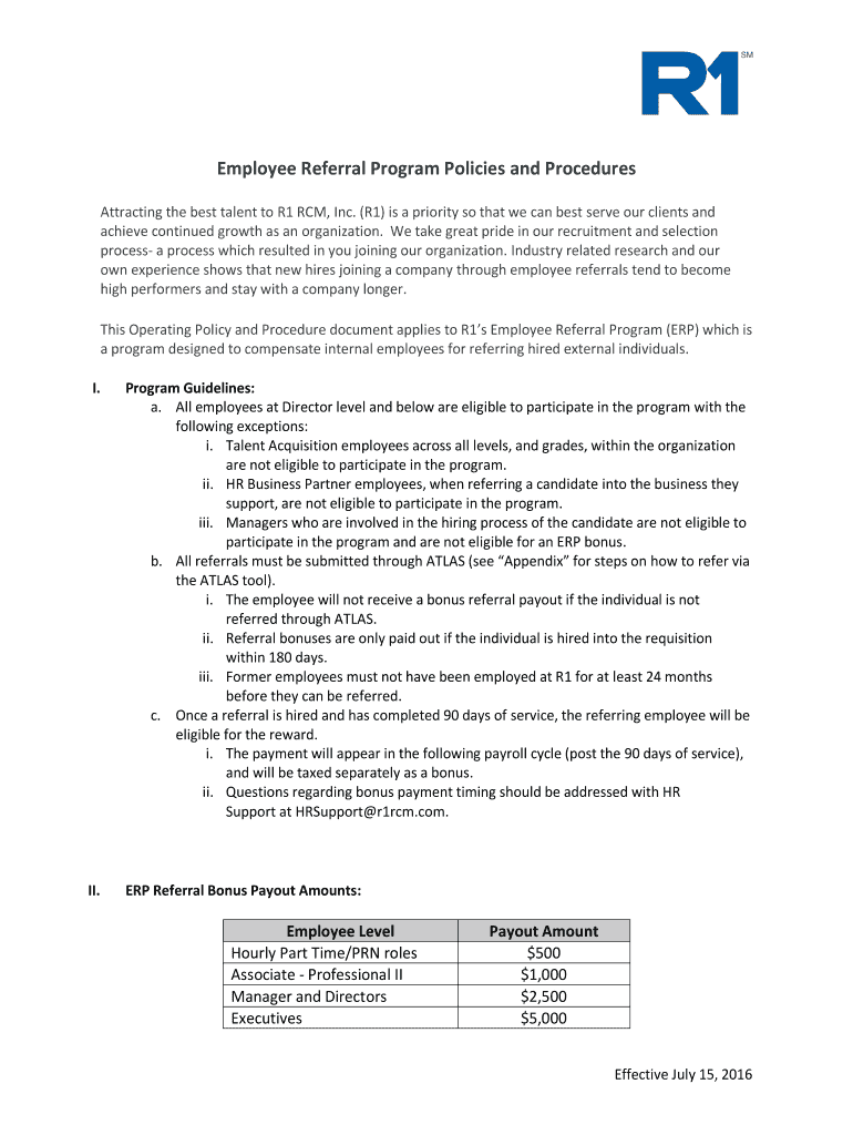 Fillable Online Employee Referral Program Policies and Procedures Fax ...