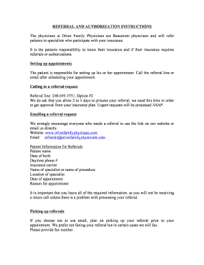 Fillable Online REFERRAL AND AUTHORIZATION INSTRUCTIONS Fax Email Print ...