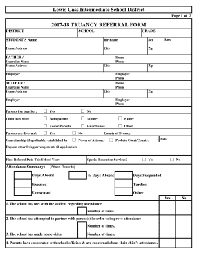 Fillable Online 2017-18 TRUANCY REFERRAL FORM Fax Email Print - pdfFiller