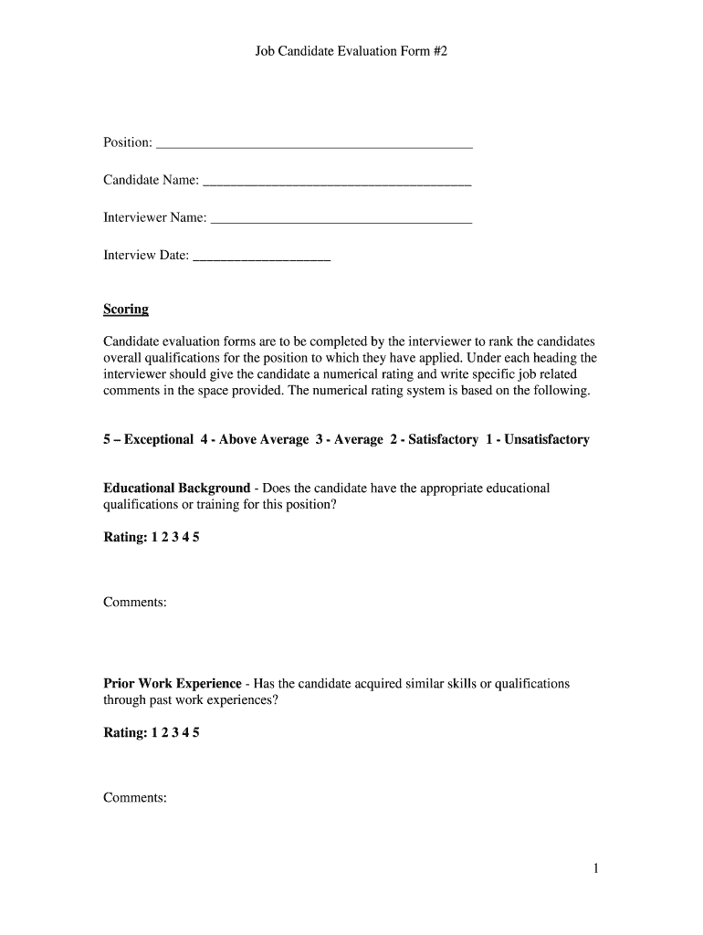 Fillable Online Job Candidate Evaluation Form #2 Fax Email Print ...