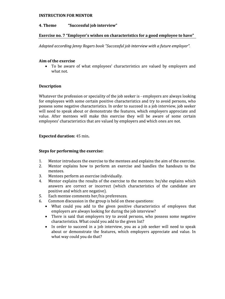 Fillable Online INSTRUCTION FOR MENTOR Fax Email Print - pdfFiller