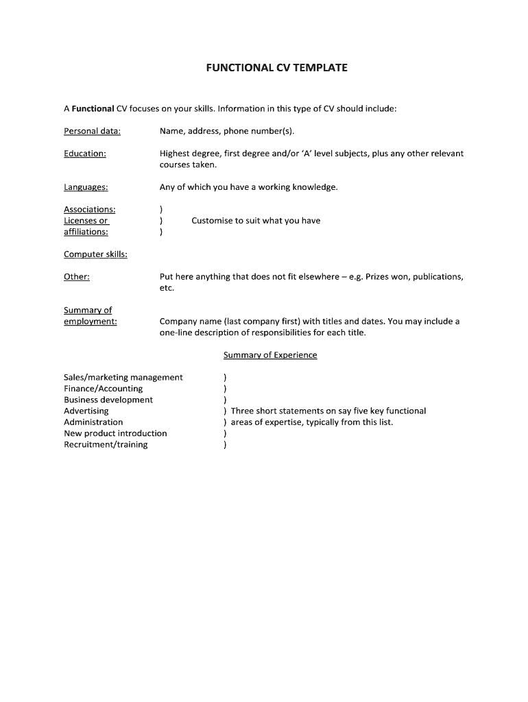 Fillable Online FUNCTIONAL CV TEMPLATE Fax Email Print - pdfFiller