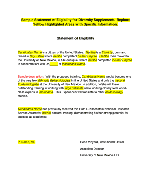Fillable Online Sample Statement of Eligibility for Diversity ...