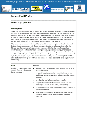 Fillable Online Sample Pupil Profile Fax Email Print - pdfFiller