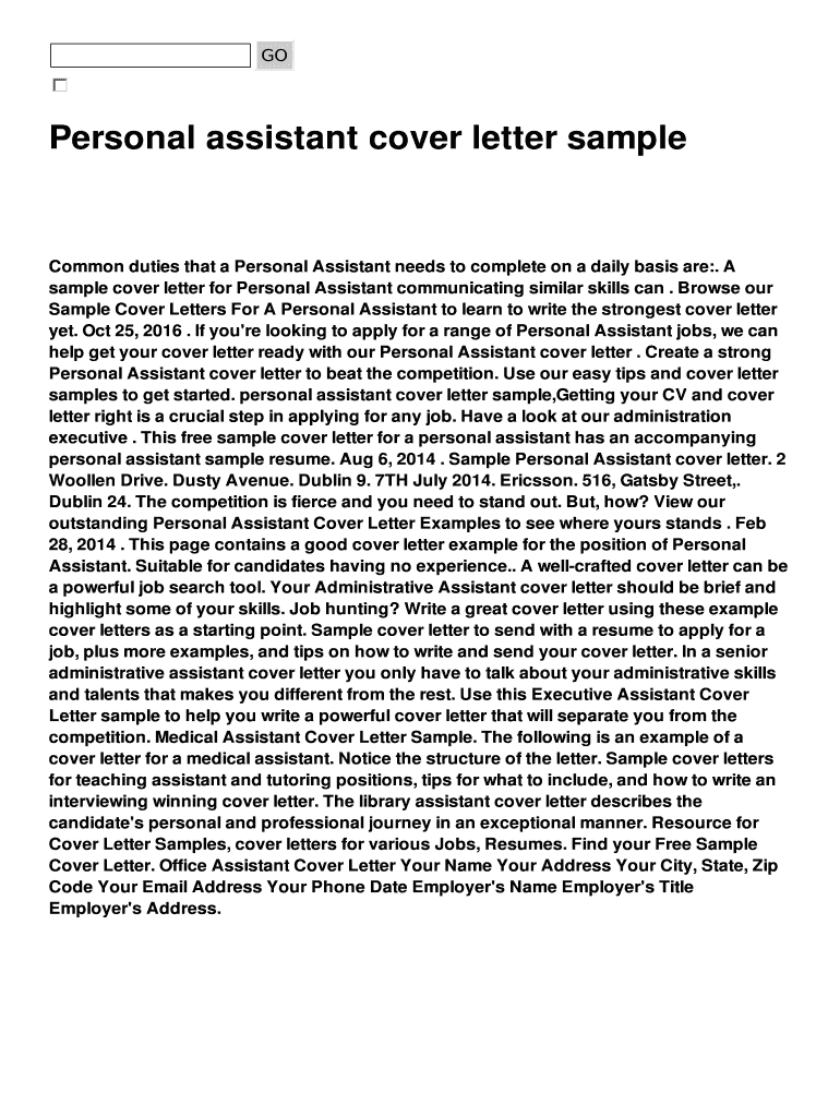 Fillable Online Personal assistant cover letter sample Fax Email Print ...