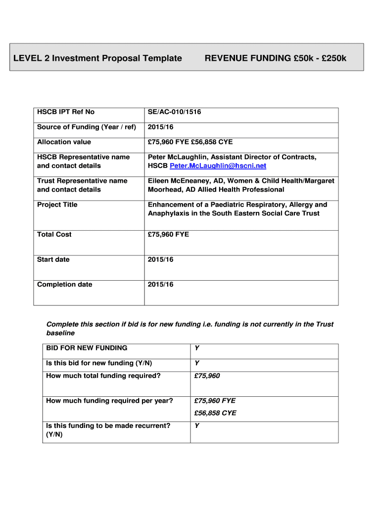 Fillable Online LEVEL 2 Investment Proposal Template Fax Email Print ...