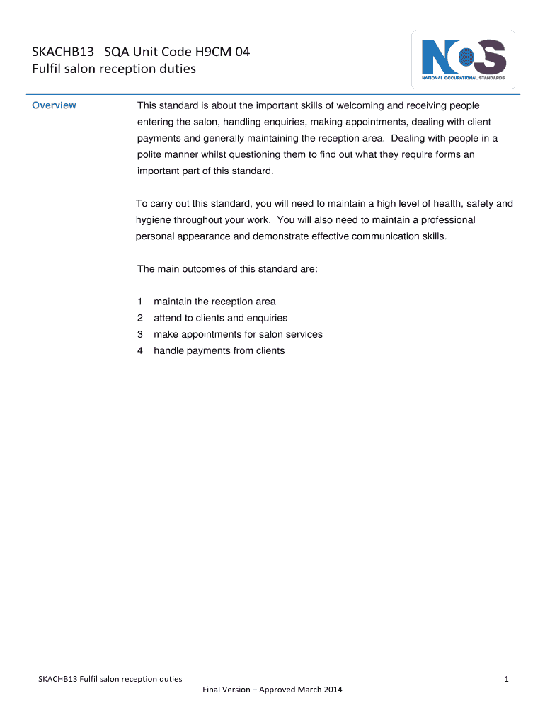 Fillable Online SKACHB13 SQA Unit Code H9CM 04 Fax Email Print - pdfFiller