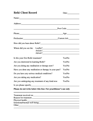 Fillable Online Reiki Client Record Fax Email Print - pdfFiller